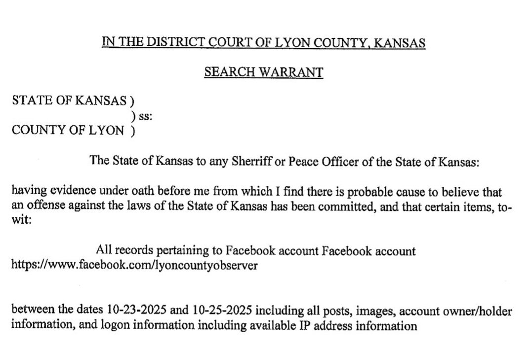 Kansas journalist hit with search warrant after photographing police ...