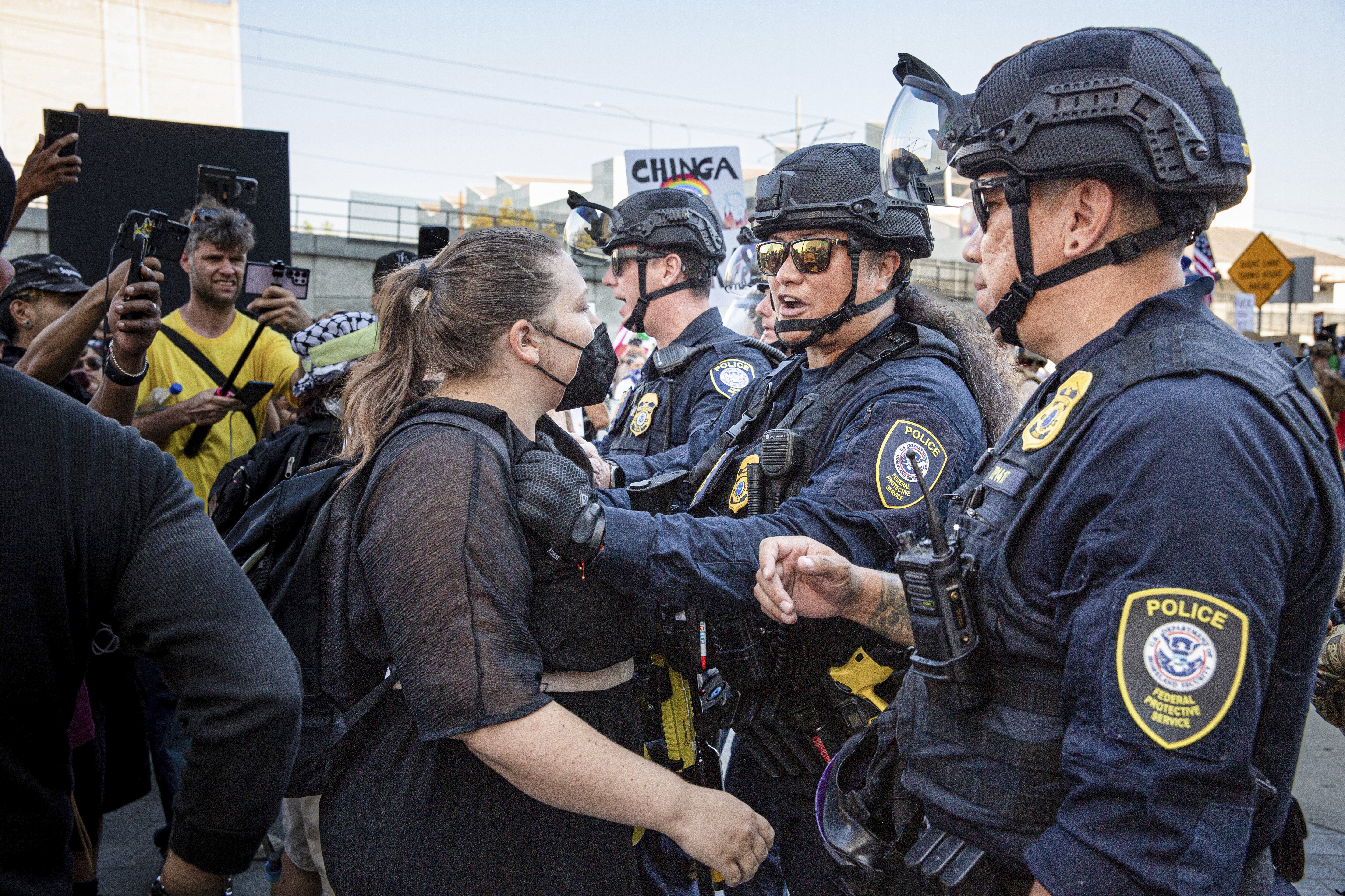Documentarian shoved by DHS officer at LA immigration protest - U.S ...